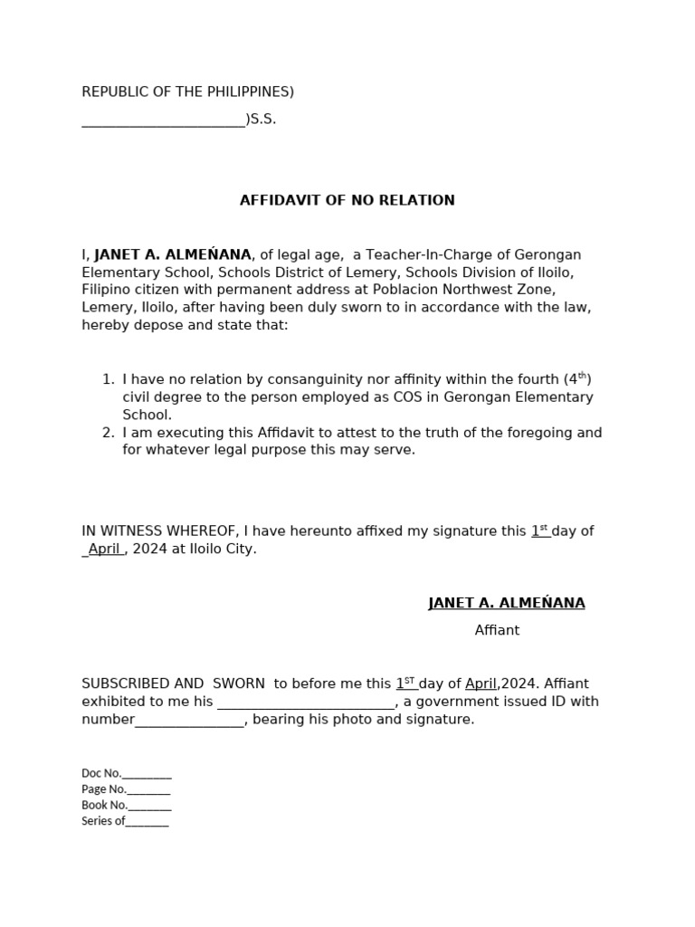 Affidavit of No Relation | PDF