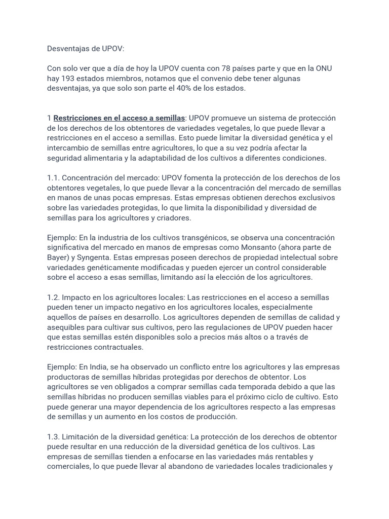 Desventajas de UPOV | PDF