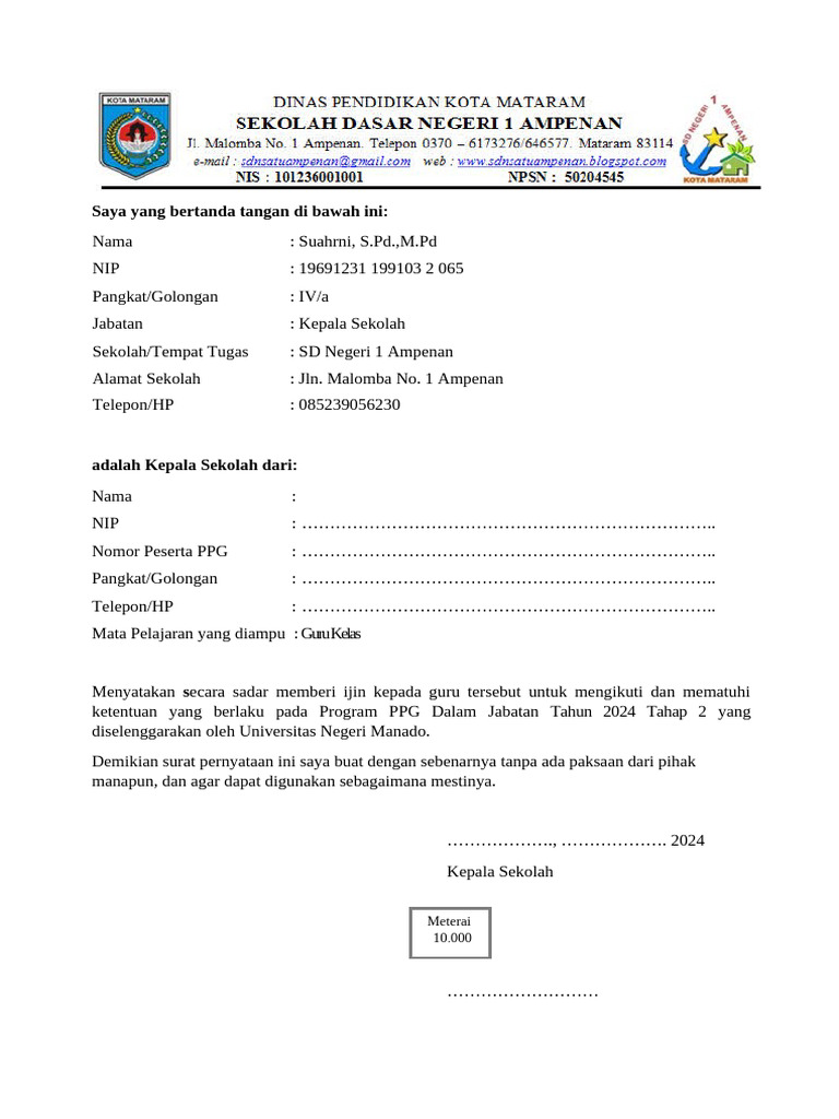 Format-Surat-Ijin-Kepala-Sekolah | PDF