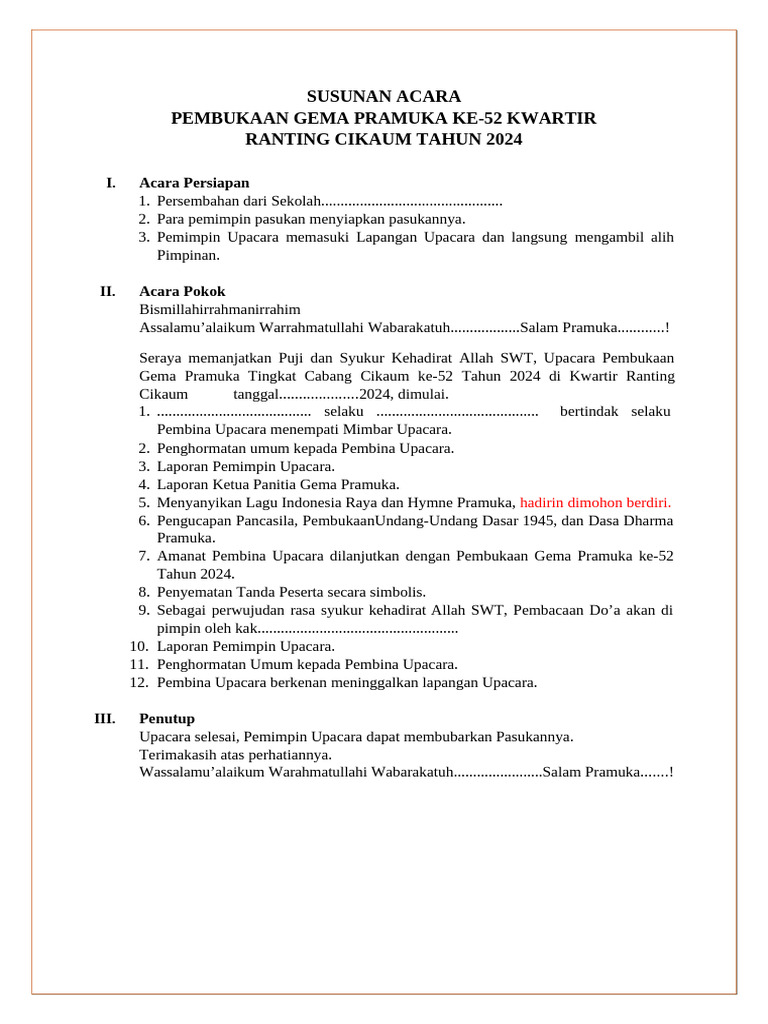 Teks Susunan Upacara Pembukaan Gema Pramuka | PDF