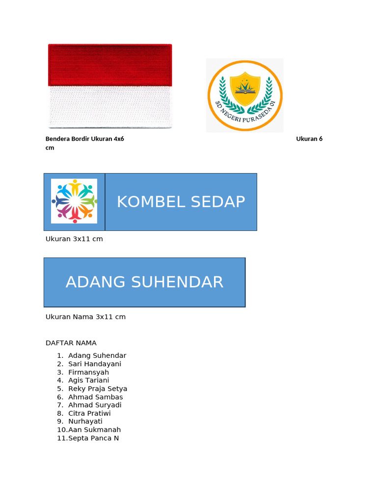 Bendera Bordir Ukuran 4x6ukuran 6 CM | PDF