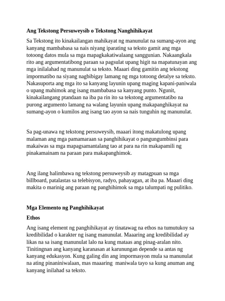 Ang Tekstong Persuweysib o Tekstong Nanghihikayat | PDF