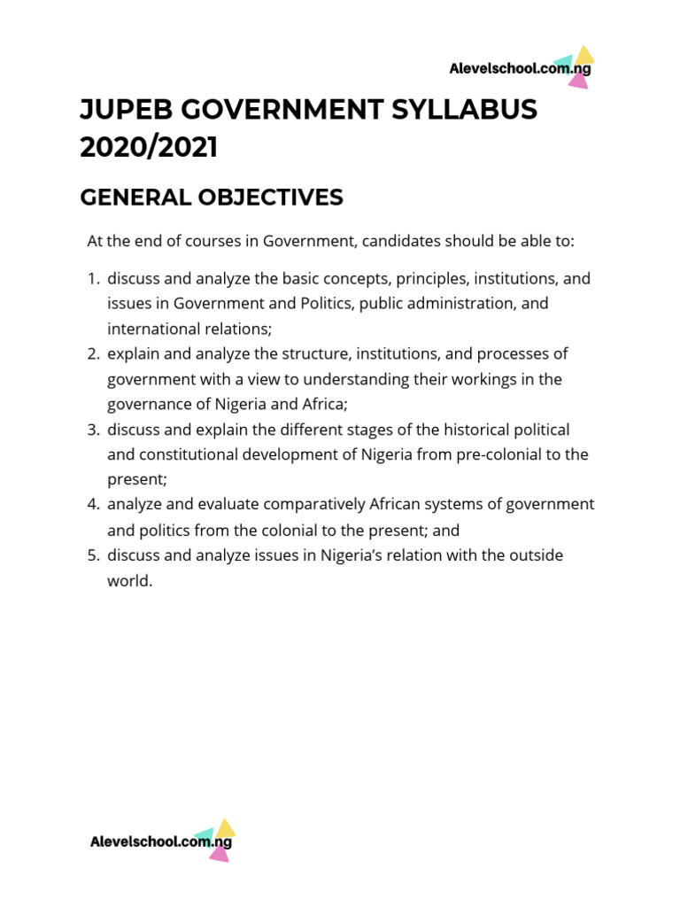 Jupeb Government Syllabus 2020 2021 | PDF
