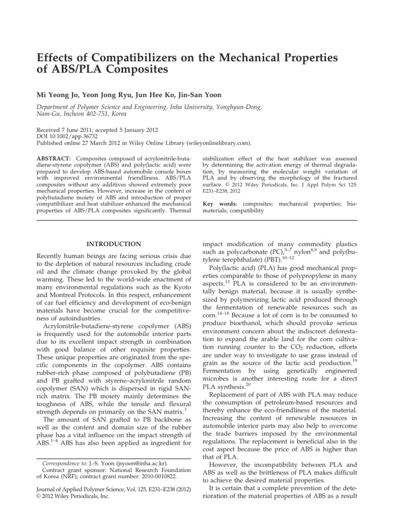 Effects of Compatibilizers On The Mechanical Properties ABS PLA SAN GMA Mah | PDF