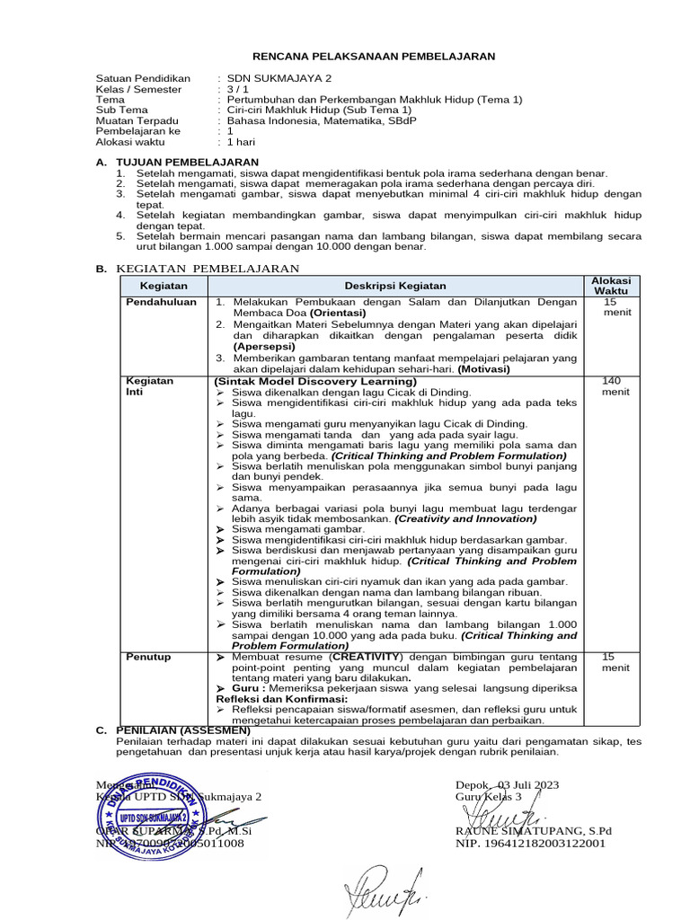 Tema1 Kelas 3 Ta.2023-2024 Raune Simatupang | PDF