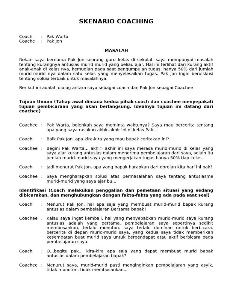 CONTOH SKENARIO COACHING Kasus Demonstrasi Kontekstual | PDF
