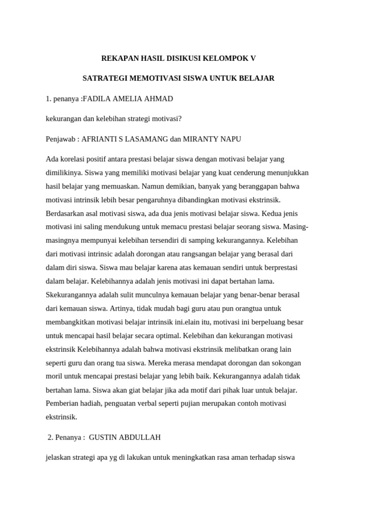 Rekapan Hasil Disikusi Kelompok V | PDF