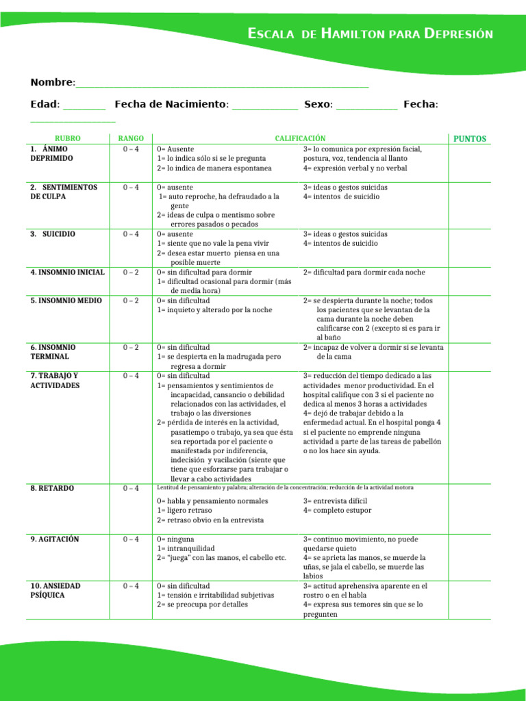 Escala de Hamilton | PDF