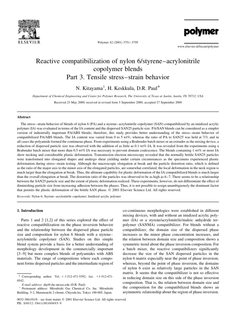Reactive Compatibilization of Nylon 6 San SANMA Tensile Stress ...