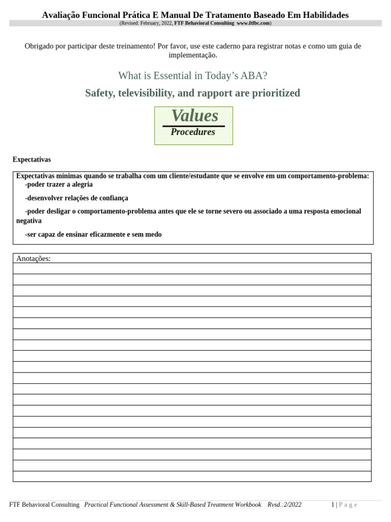 PFA-SBT Workbook 2 - 25 - 22 | PDF