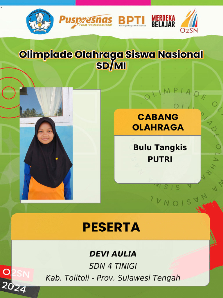 Kartu Id Card - Peserta O2sn - Devi Aulia | PDF