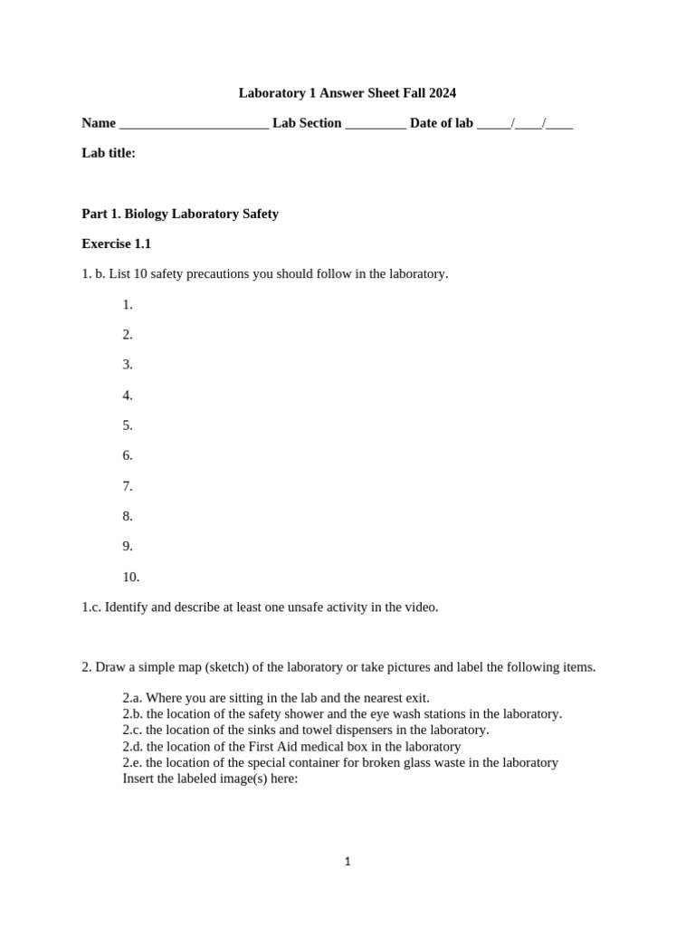 Laboratory 1 Answer Sheet Fall 2024 | PDF