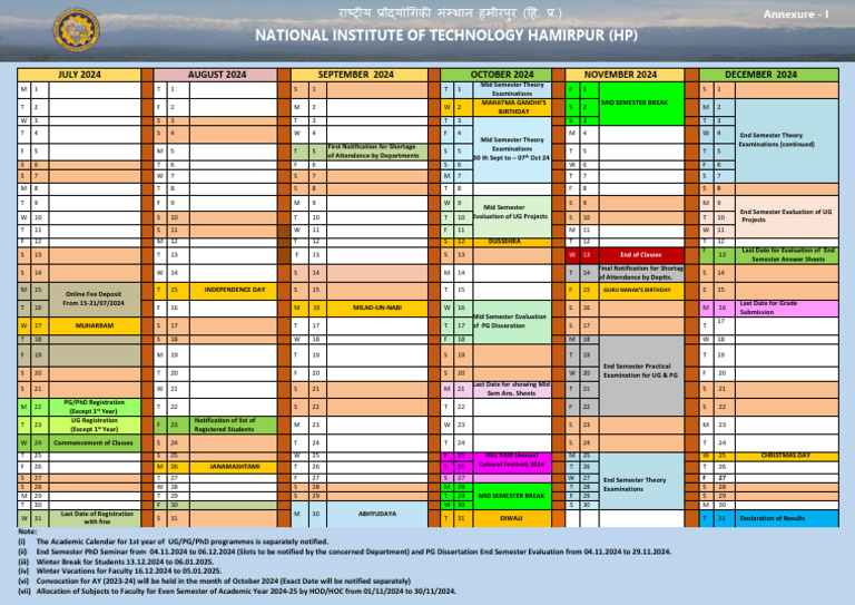 Revised Academic Calendar For The Odd Semester of The Academic Year 2024-25 | PDF
