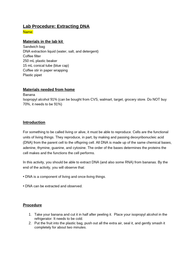 Lab Week 3 - Extracting DNA | PDF