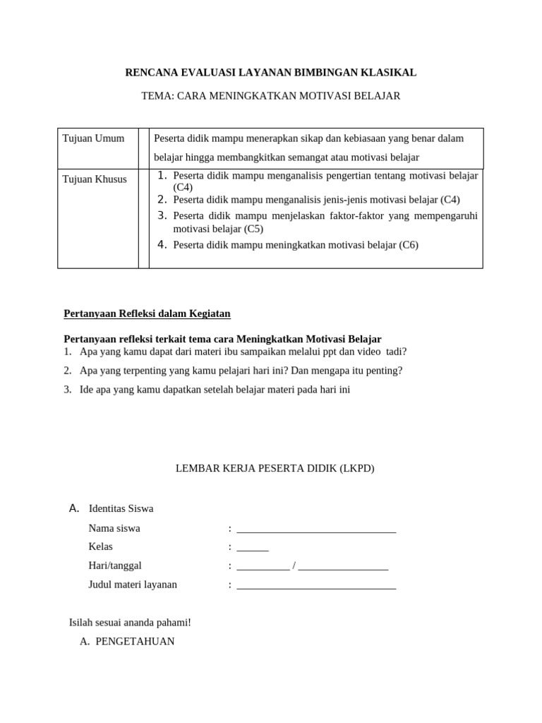 Rencana Evaluasi Layanan Bimbingan Klasikal Dan Kelompok | PDF