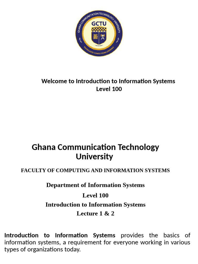Introduction To Information Systems - Level 100 - Lecture 1&2 | PDF