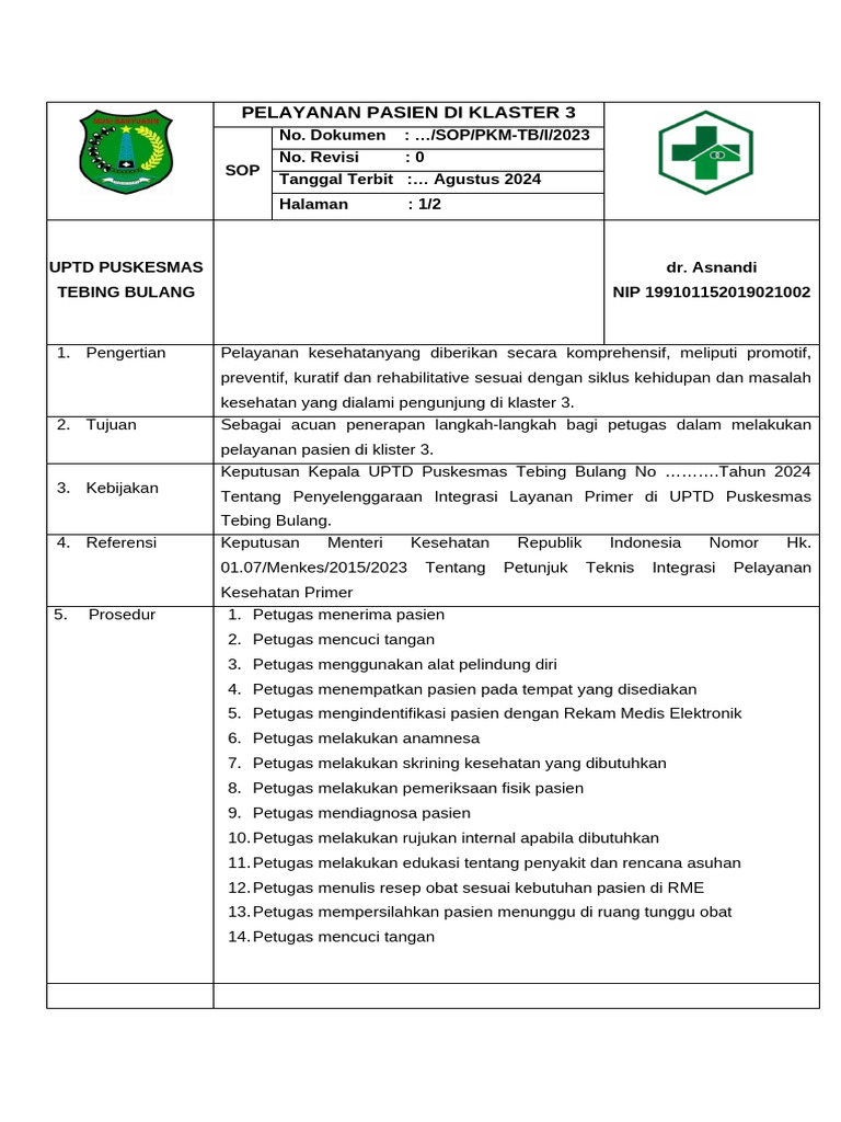 SOP Pelayanan Klaster 3 | PDF