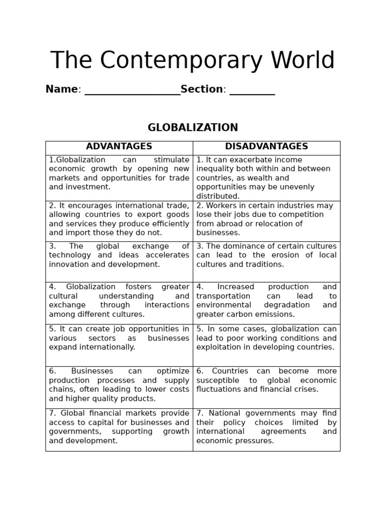 Globalization - Advantages and Disadvantages | PDF