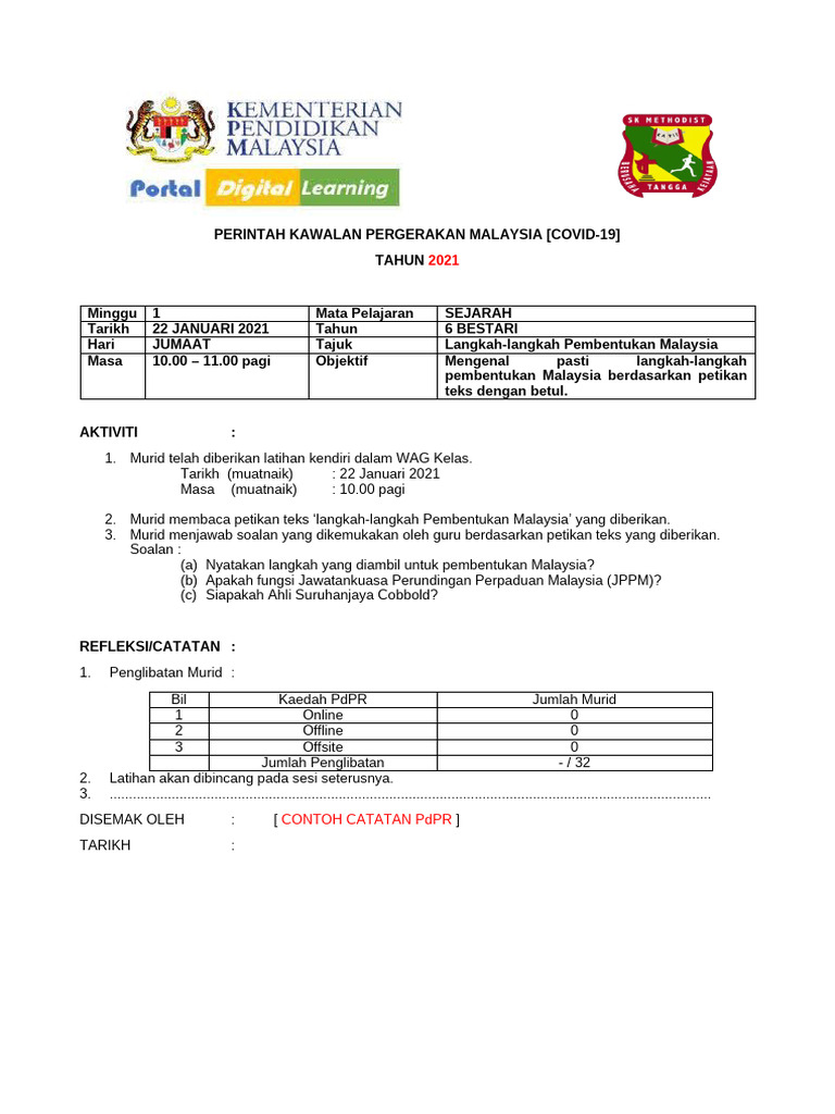 PDPR Minggu 1 2021 Sej | PDF