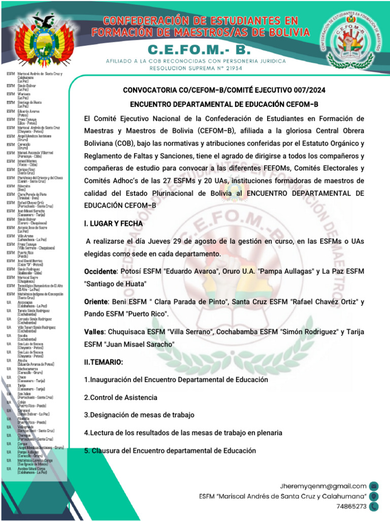 Encuentro Departamental CEFOM-B 2024 | PDF | Bolivia