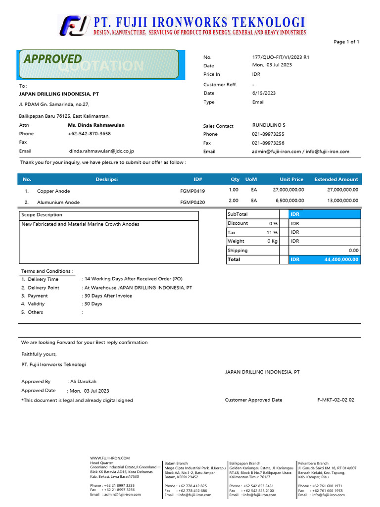 2023.06.177 Quo PT. JDI R1 | PDF
