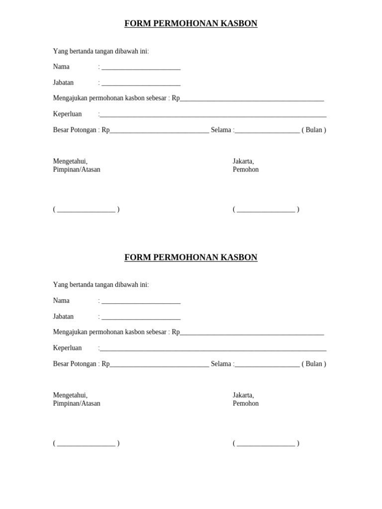 FORM PERMOHONAN KASBON | PDF