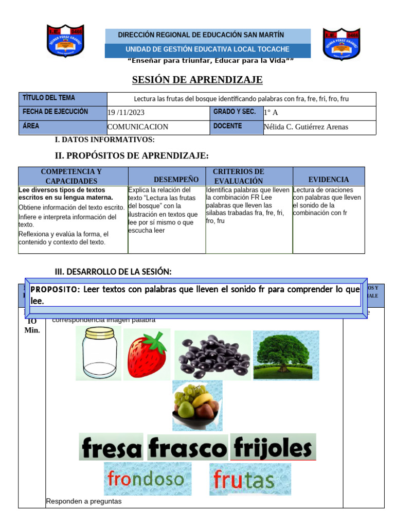 SES.comuN. Lectura Las Frutas Del Bosque Identificando Palabras Con Fra ...