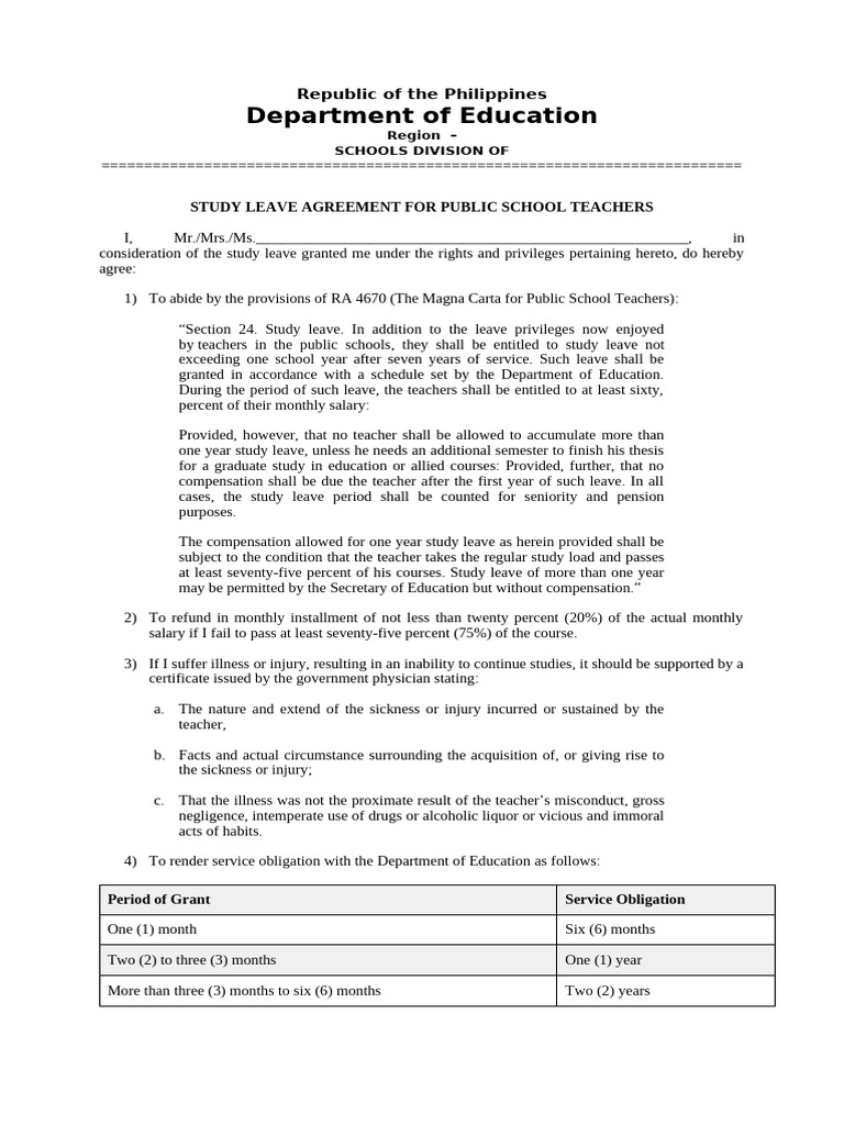 Study Leave Agreement for Educators | PDF | Justice | Career & Growth