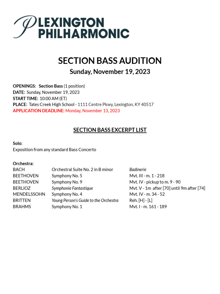 Section Bass - Excerpt List | PDF