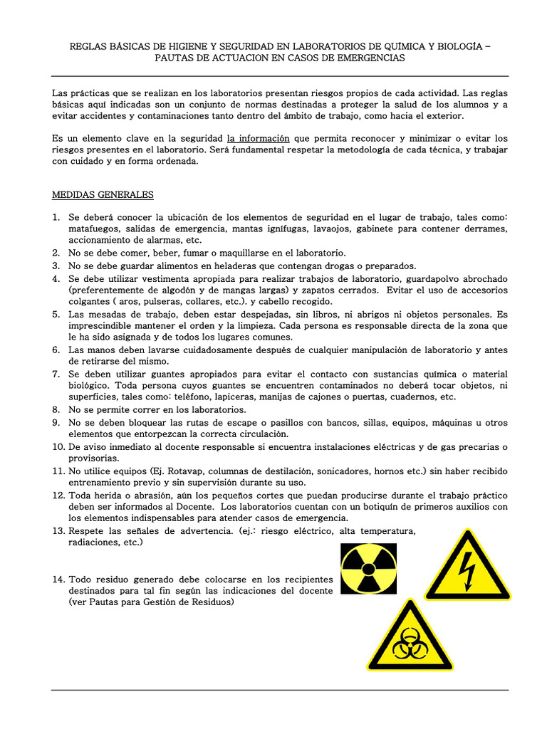 Normas de Seguridad en El Laboratorio | PDF