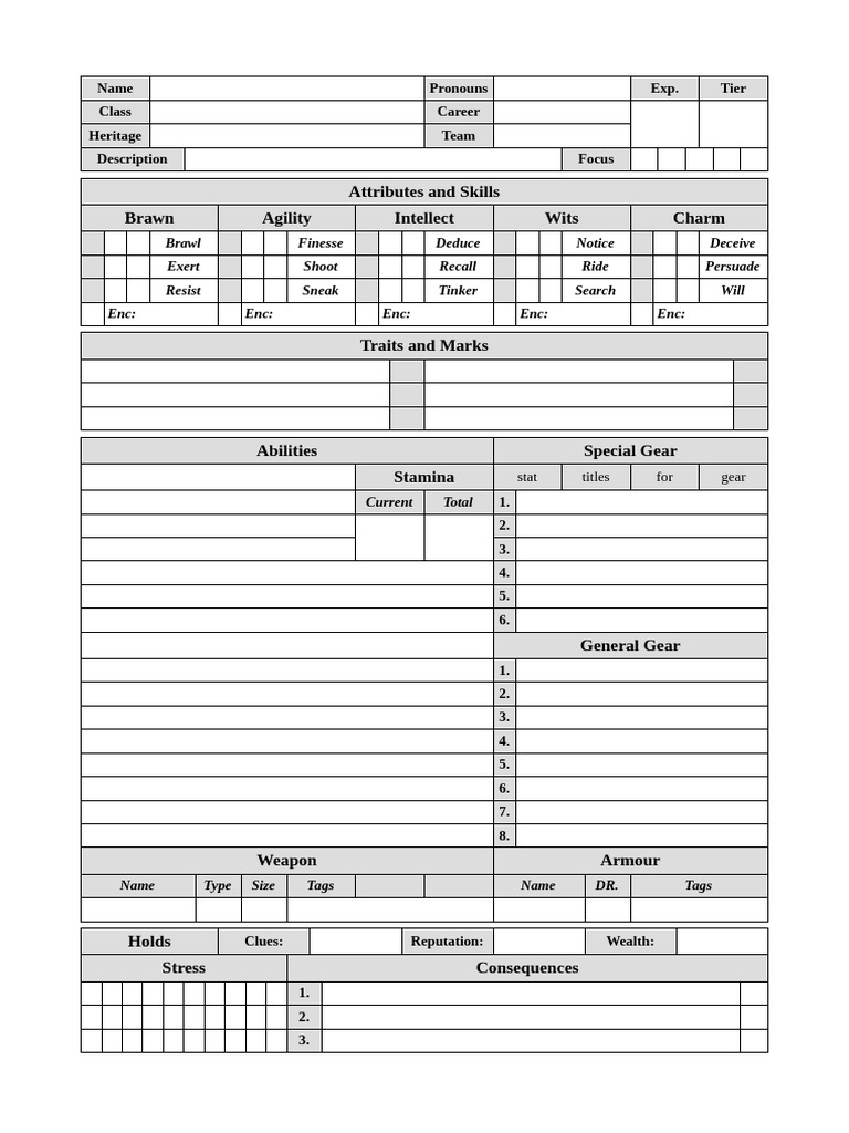 New Not Fitd (2023) - Char Sheet | PDF