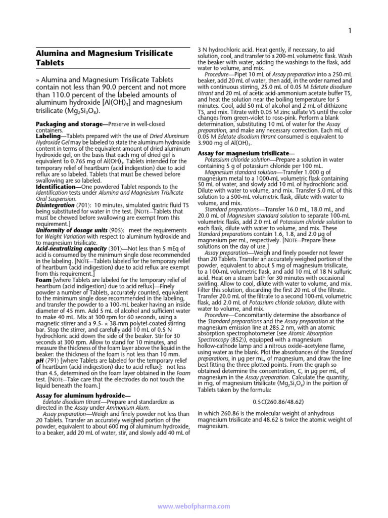 Alumina and Magnesium Trisilicate Tablets | PDF