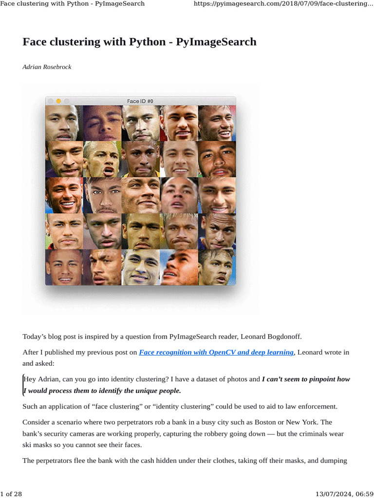 Face Clustering With Python - PyImageSearch | PDF