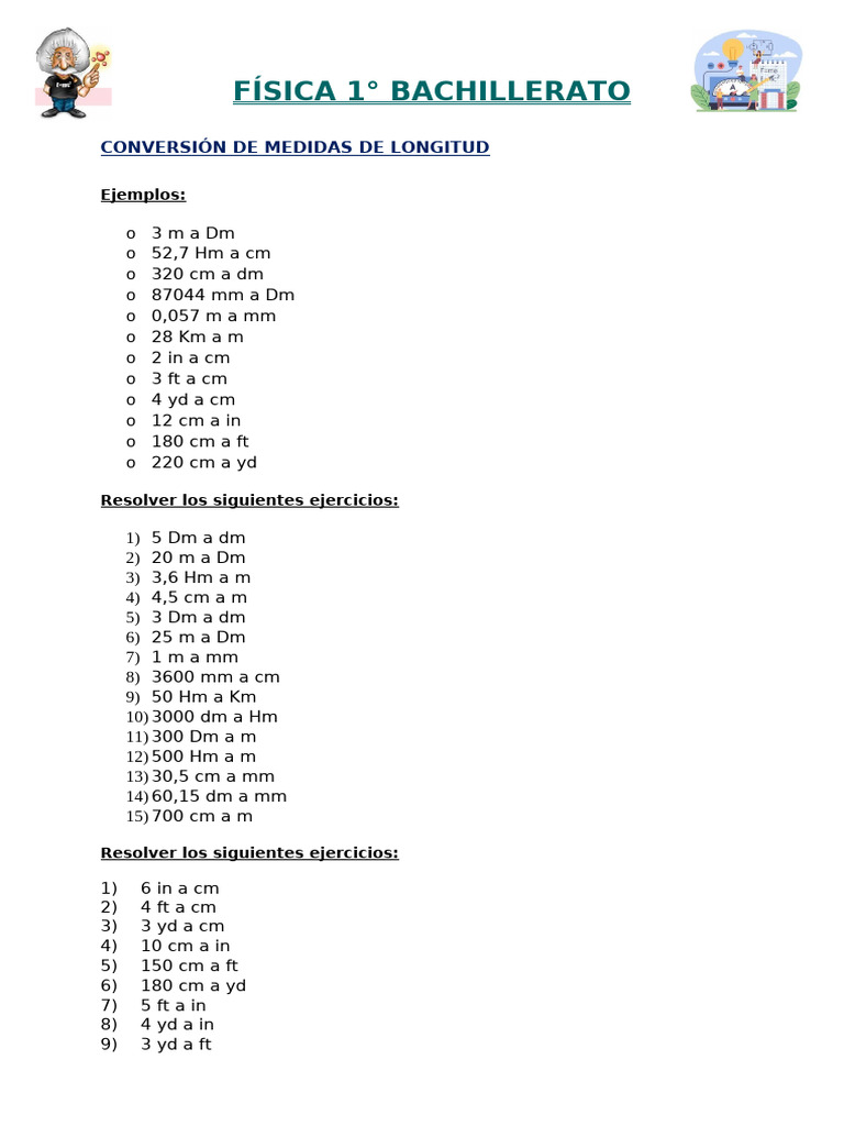 Conversión de Longitudes en Física 1° Bachillerato | PDF | Métodos y ...
