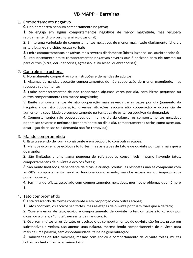 VB-MAPP_Barreiras_Notas | PDF