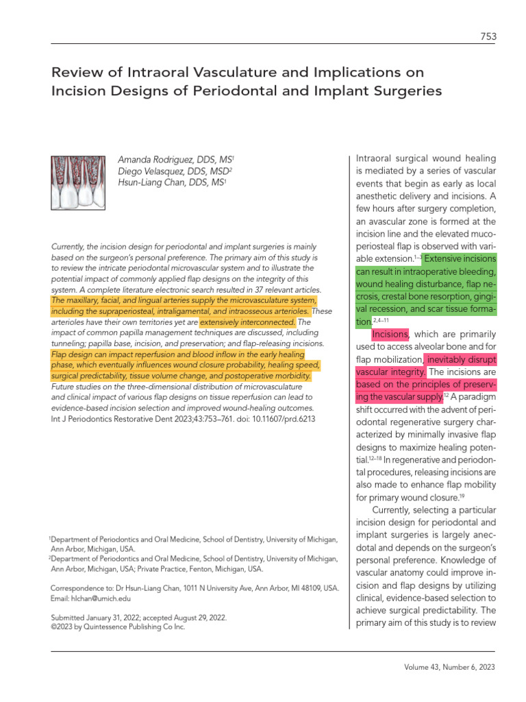 2023 - Review of Intraoral Vasculature and Implications On Incision ...