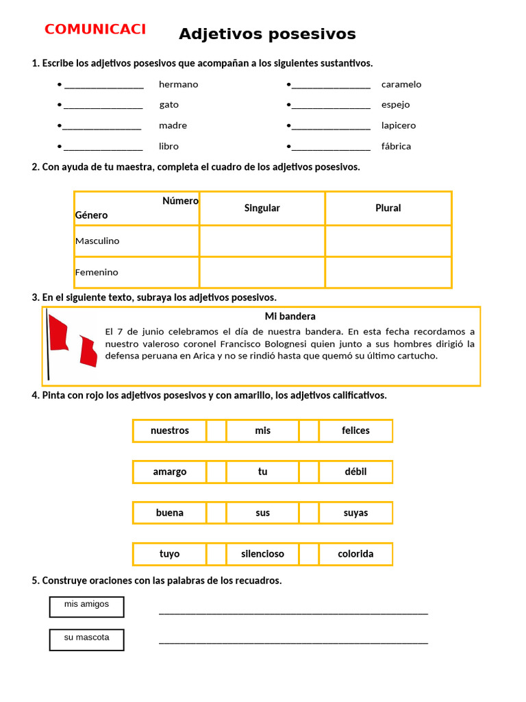 19 de Agosto FICHA COM. Adjetivos Posesivos | PDF