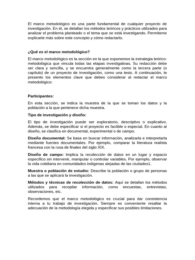 El Marco Metodológico Es Una Parte Fundamental de Cualquier Proyecto de ... El Marco Metodológico Es Una Parte Fundamental de Cualquier Proyecto de ...
