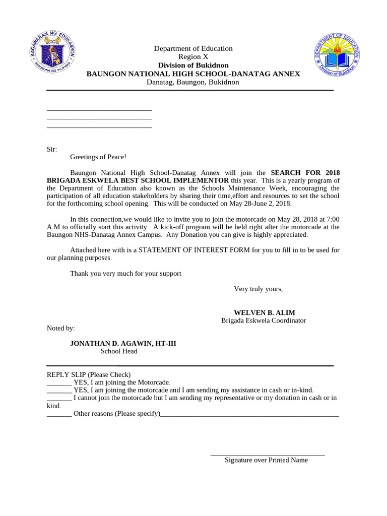 Letter of Invitation (Motorcade) | PDF