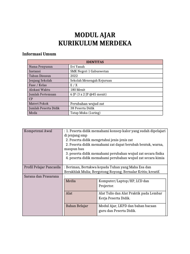 Contoh Modul Ajar | PDF