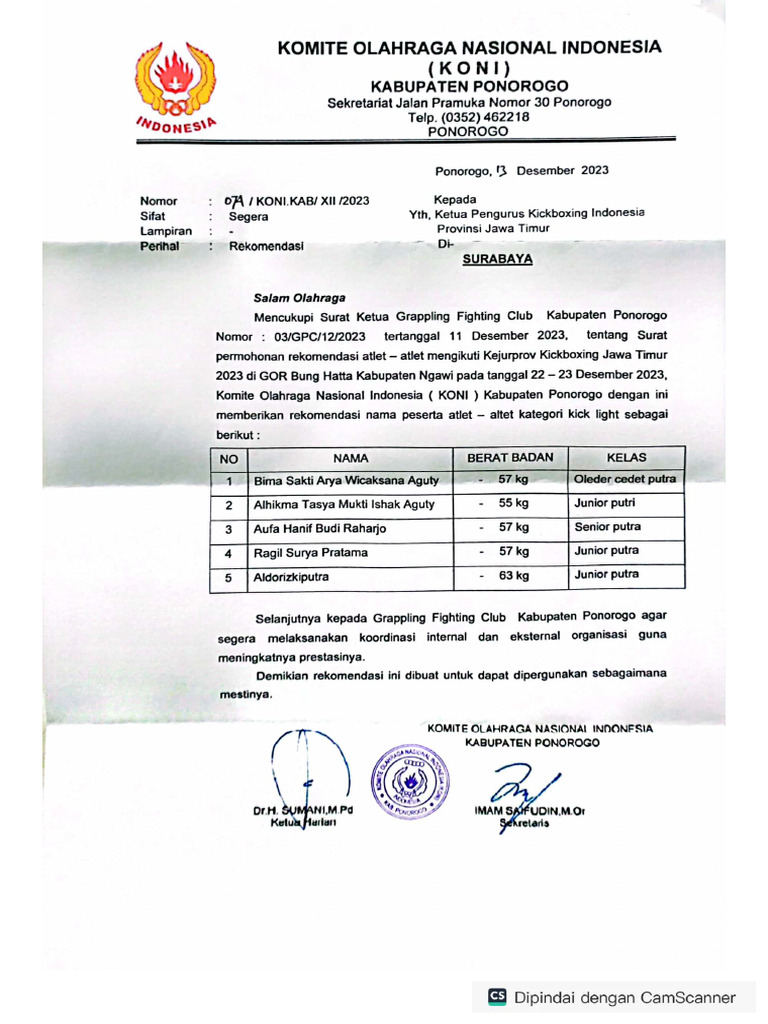 Surat Rekom KONI | PDF