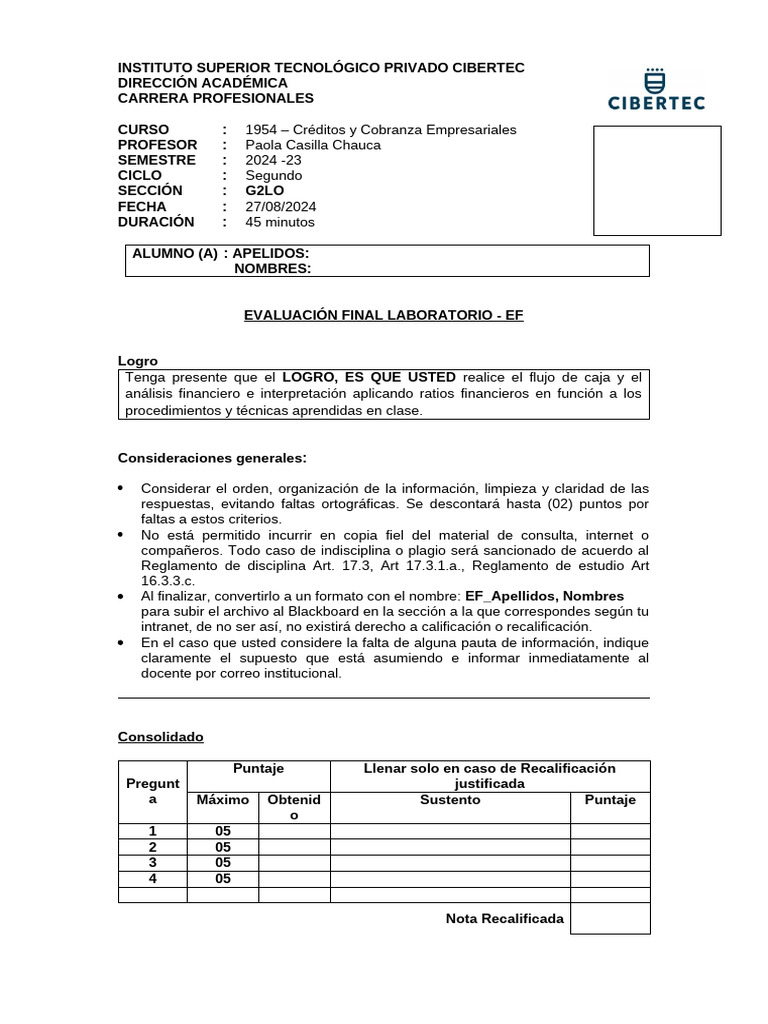 EA1954 - Creditos y Cobranza Empresarial - G2LO - 00 - Laboratorio ...