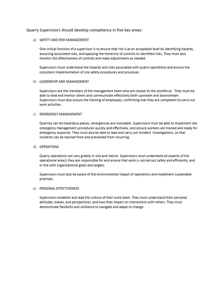 Contoh Job Description Quarry Supervisor | PDF