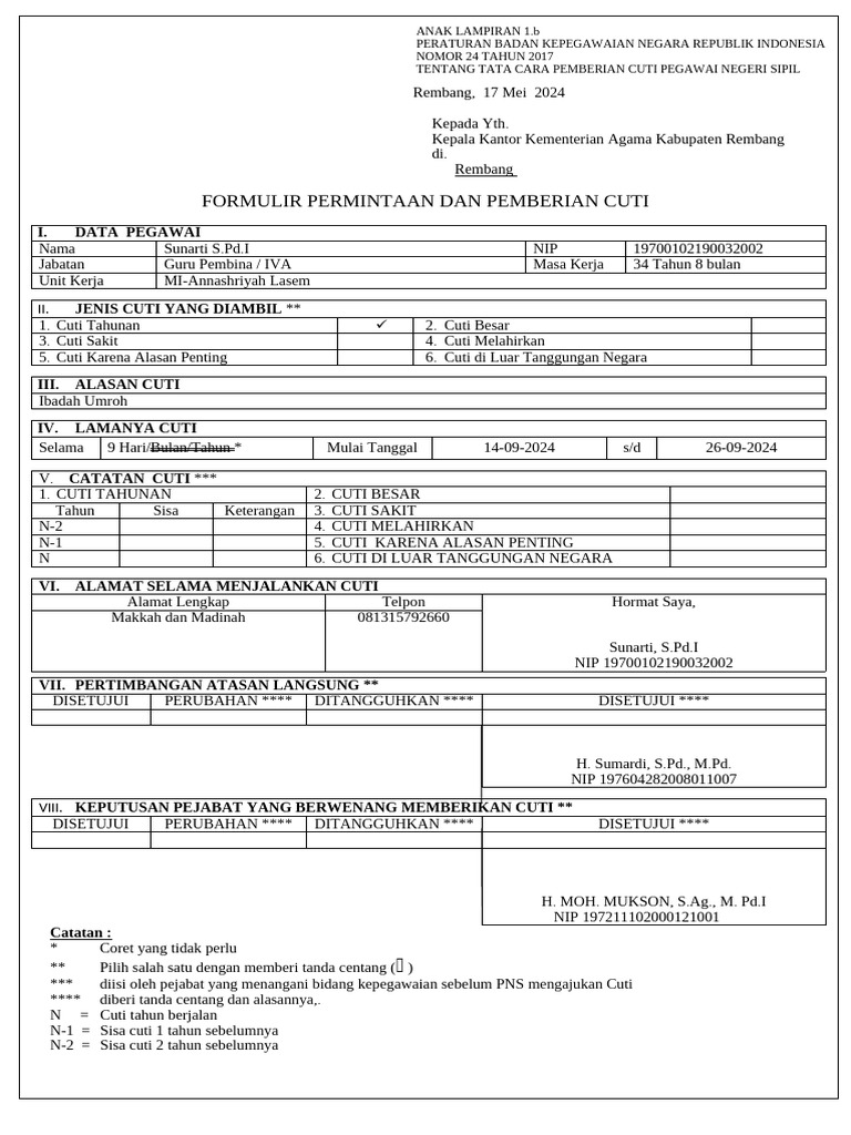 Form Cuti PNS | PDF
