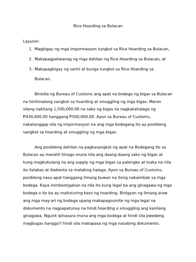 Rice Hoarding Sa Bulacan | PDF
