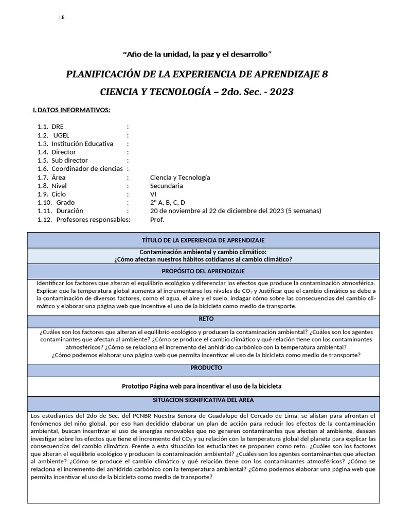 PLANIFICADOR EDA 8 de 2°sec | PDF