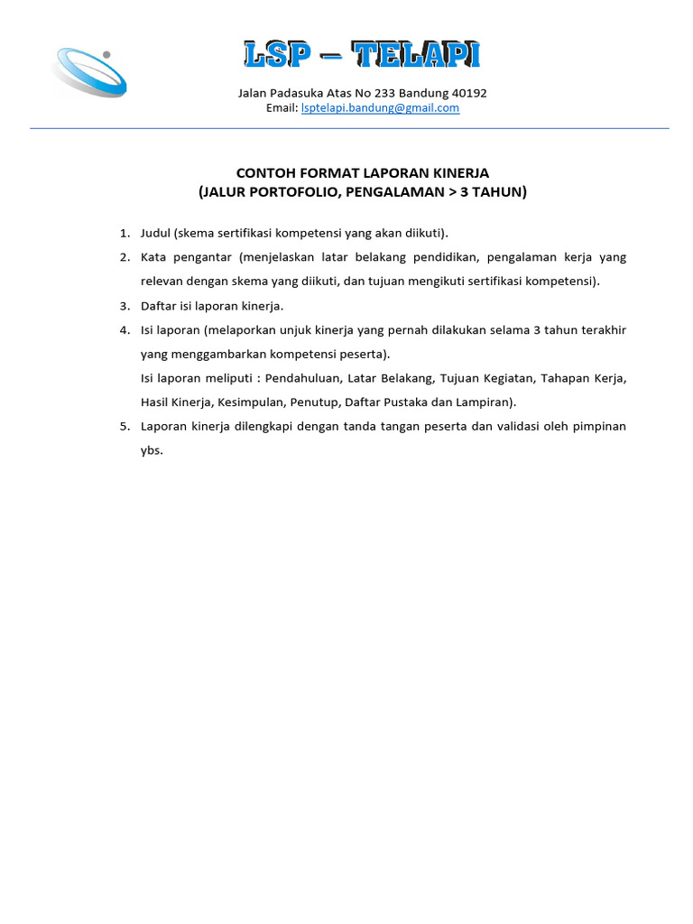 Contoh Format Laporan Kinerja | PDF