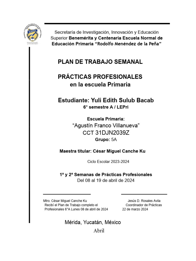 Sulub Bacab Plan Sem 1 y 2 TDPME6A | PDF