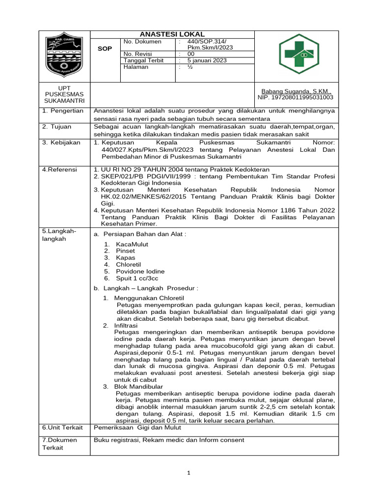 5.sop Anastesi Lokal | PDF
