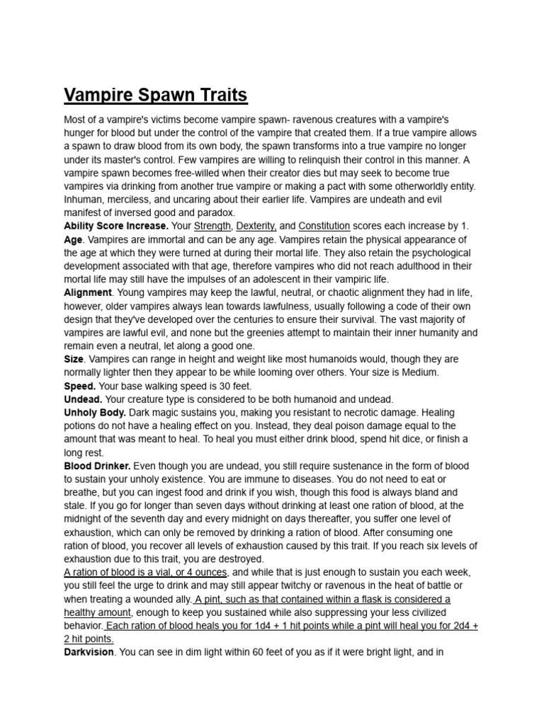 Vampire Spawn Character Info | PDF